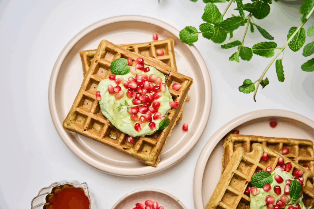 Waffles with matcha and mascarpone cream - Moya Matcha