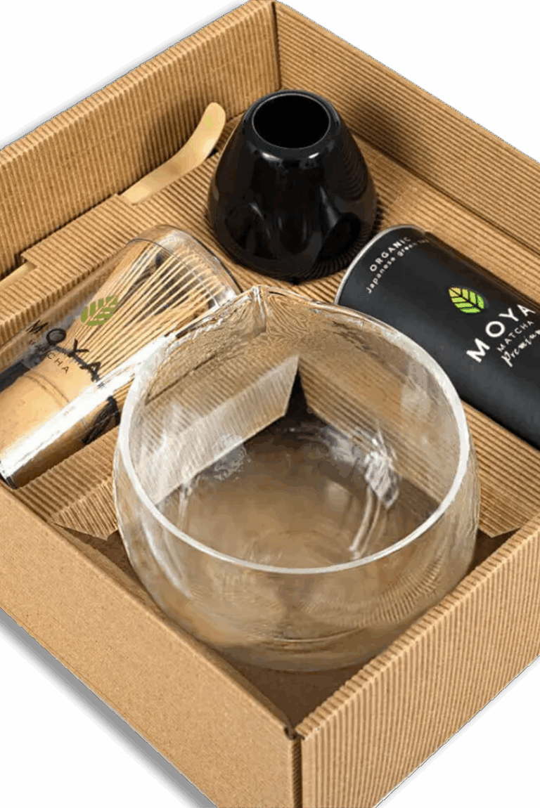 Moya Matcha Ceremonial Set Glass matcha bowl with a spout - Moya Matcha